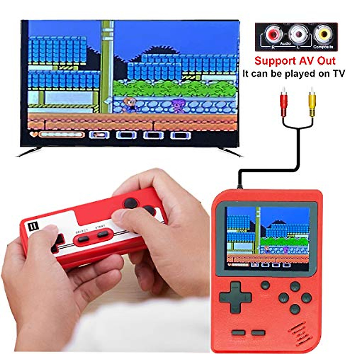 Handheld Game Console Retro Mini Game Player with 400 Classical FC Games Supporting 2 Players & TV Connection , Gift Birthday (Game Console Red)