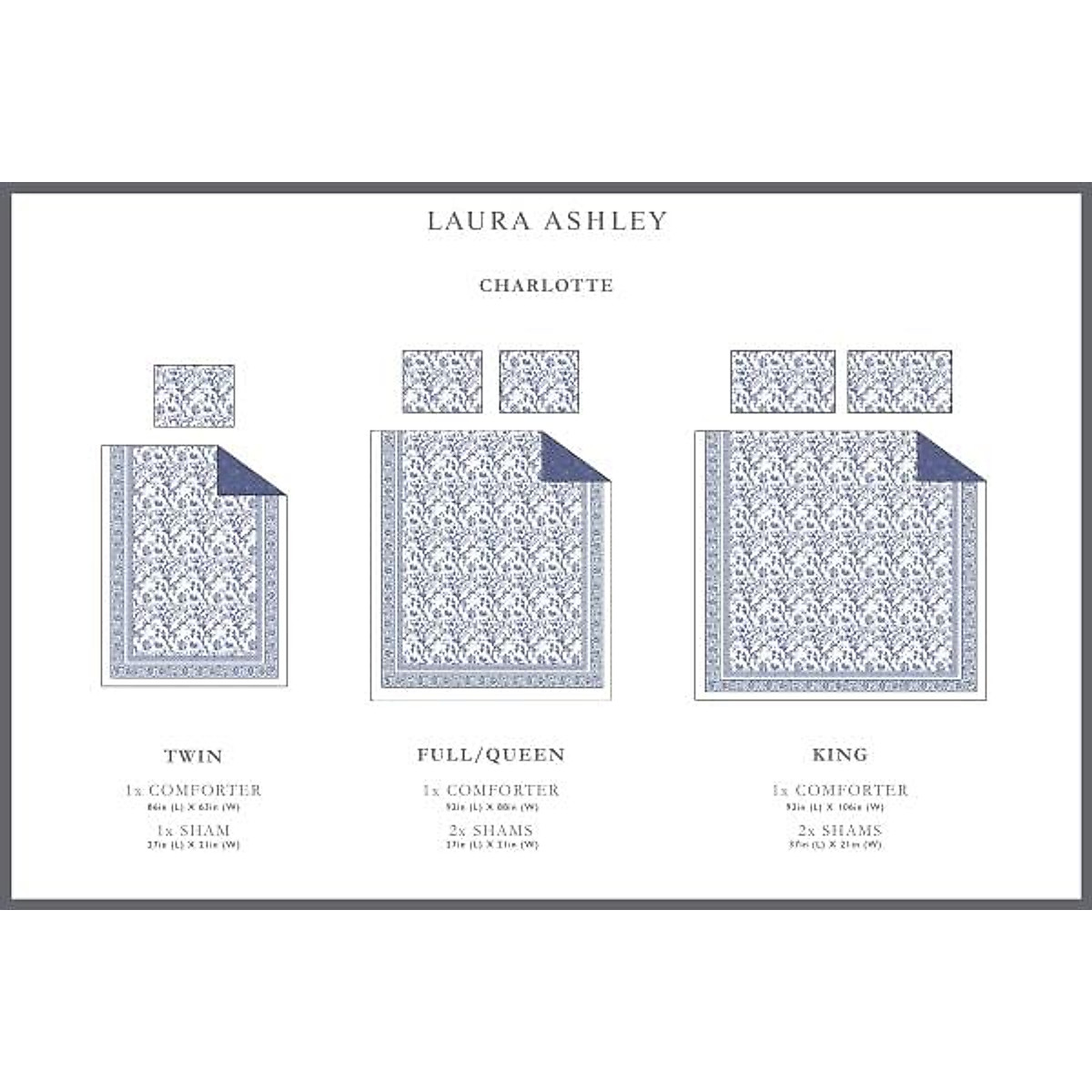 Laura Ashley Throw Pillow Home Decor with Envelope Closure, 1 Count (Pack of 1), Charlotte Blue/White