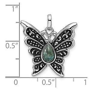 Sterling Silver Rhodium/Oxidized Reconstituted Turquoise Butterfly Pendant QQP5013