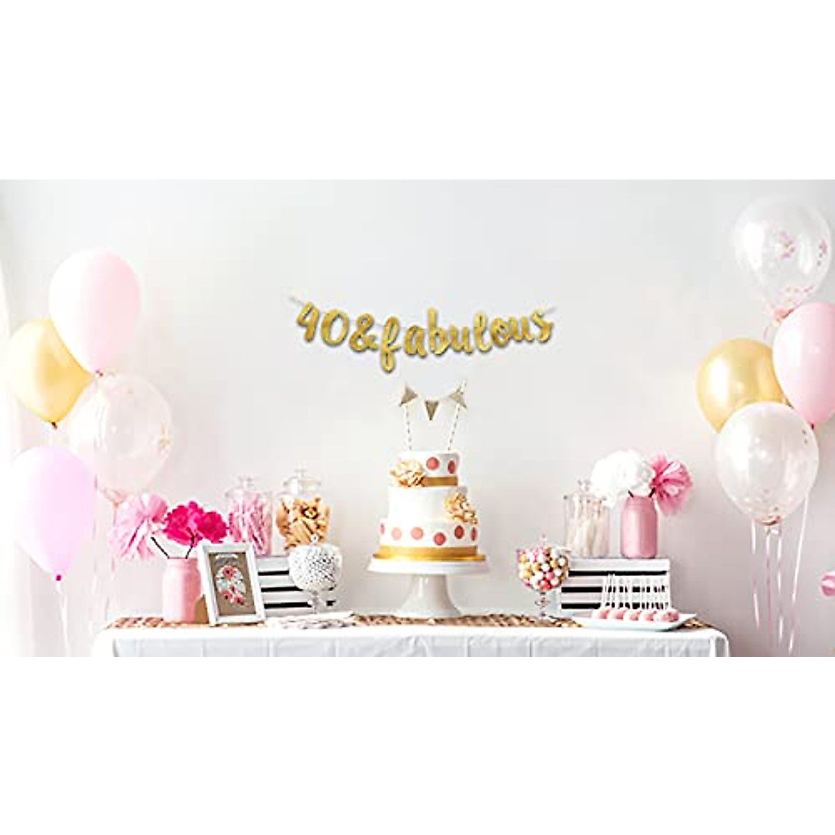 40 & Fabulous Gold Glitter Banner - Happy 40th Birthday Party Banner - 40th Wedding Anniversary Decorations - Milestone Birthday Party Decorations