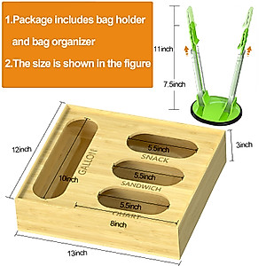 Ziplock Bag Storage Organizer For Kitchen Drawer, Upgraded Bamboo Food Storage Bag Holder For Gallon, Quart, Sandwich, Snack & Variety Size Bags