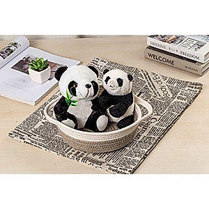 Small Rope Storage Key Basket Desk Organizer Basket Remote Control Bedside Storage Home Decor Mini Basket Woven Storage Basket Bowl Woven Dish Desk Container (Grey Camel Mix & White - Hemp Rope)