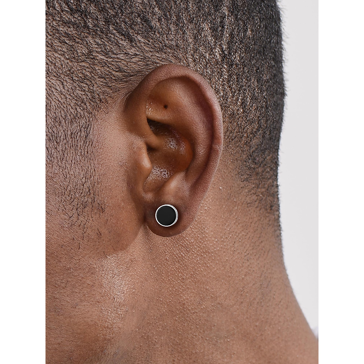 ChicSilver Mens Earrings 925 Sterling Silver Round Black Onyx Earrings with Viking Rune Black Earrings for Men Hypoallergenic Christmas Studs for Men