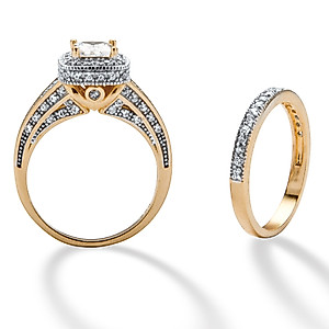 PalmBeach Yellow Gold-Plated Princess Cut Cubic Zirconia Bridal Ring Set Sizes 5-10 Size 7