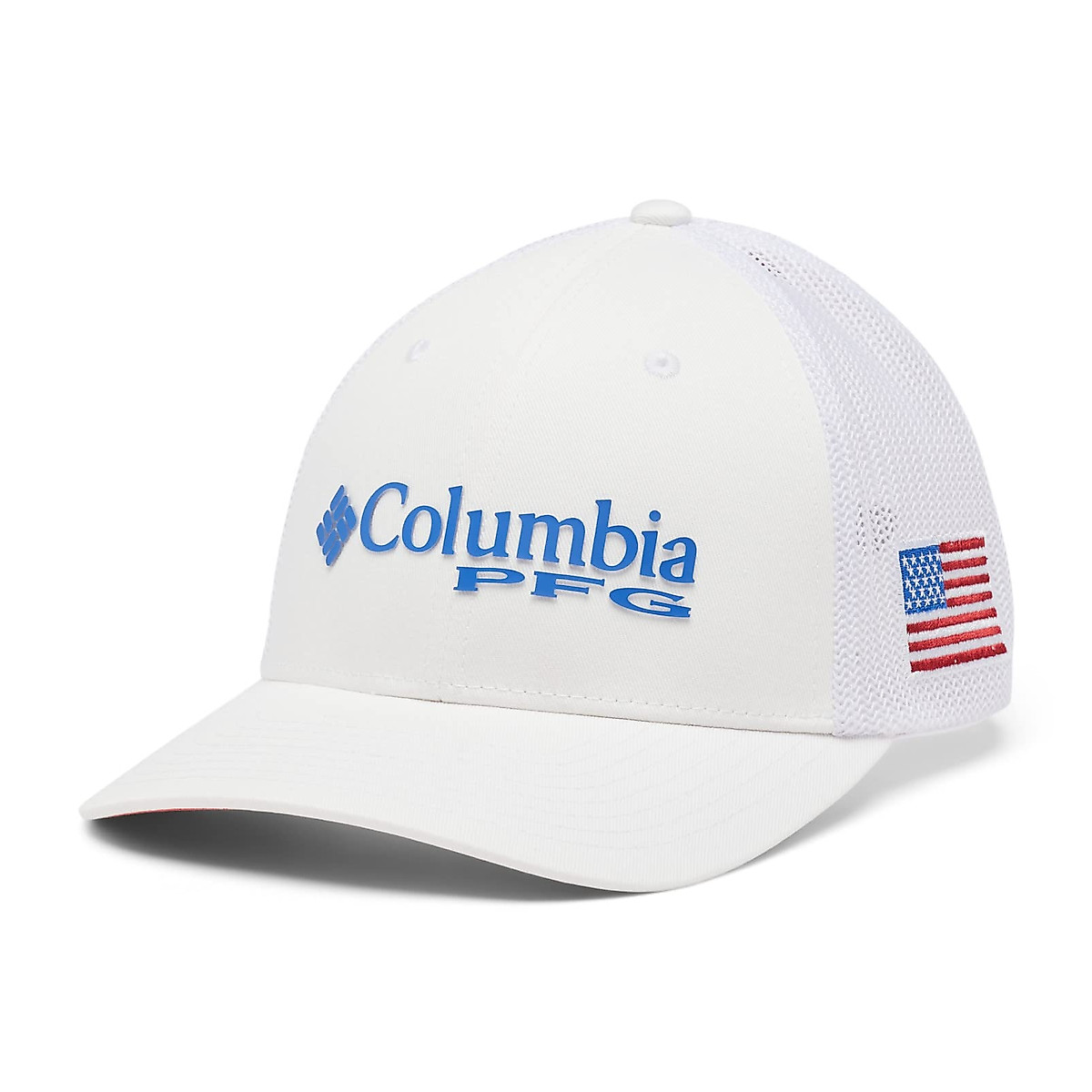 Columbia Unisex Pfg Mesh Ball Cap, White, Vivid Blue, Usa Flag, Small/Medium