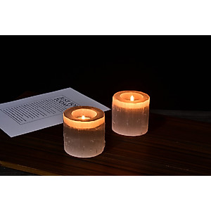 AMOYSTONE Selenite Tealight Holders Natural Crystal Candle Holders Decorative Tealight Candlestick White Candle Stand 2.5" 2PC