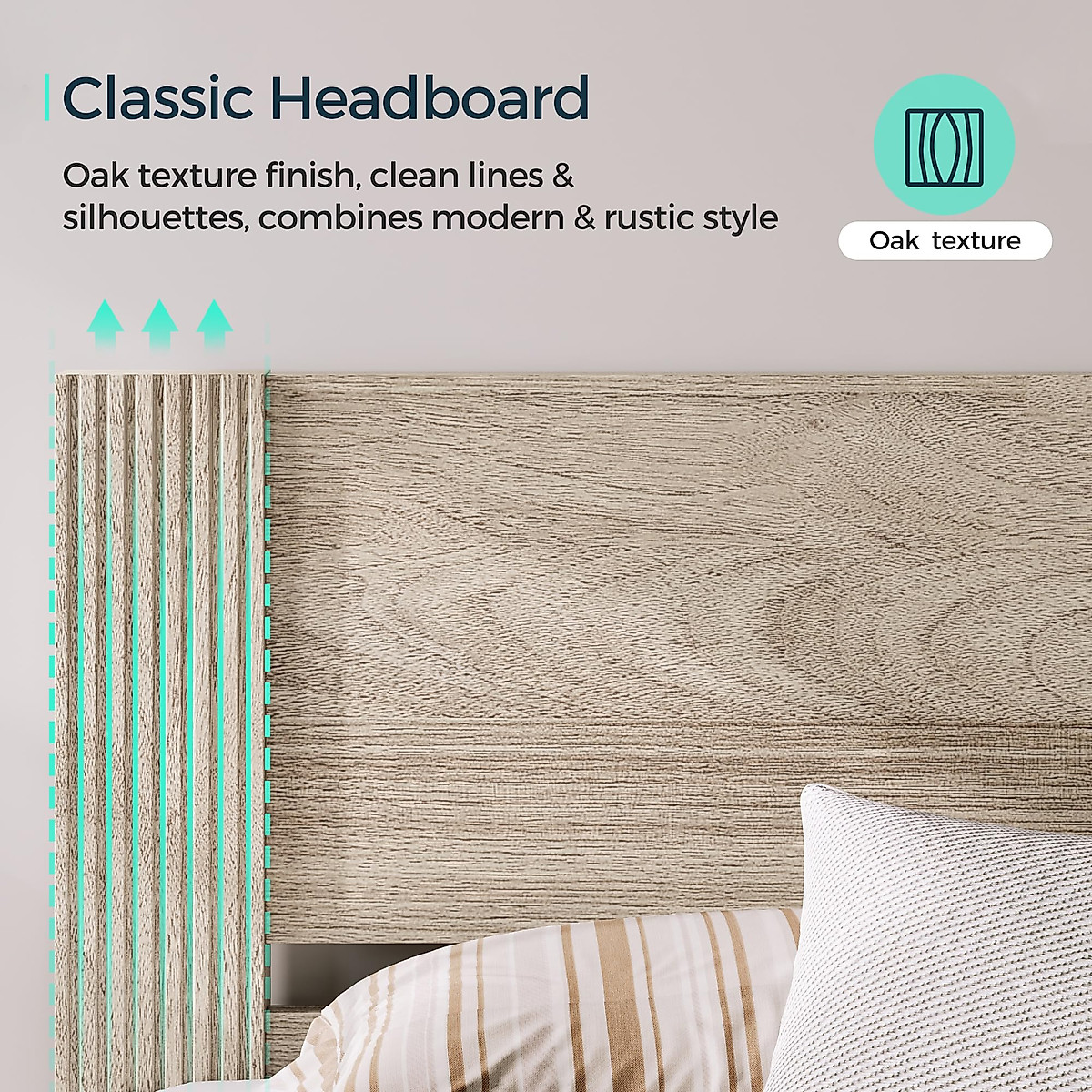 LINSY Queen Bed Frame Wood with Headboard, Farmhouse Bed Frame Queen Size, Wood Platform Bed Fast Assembly, Noise-Free, No Box Spring Needed - Beige