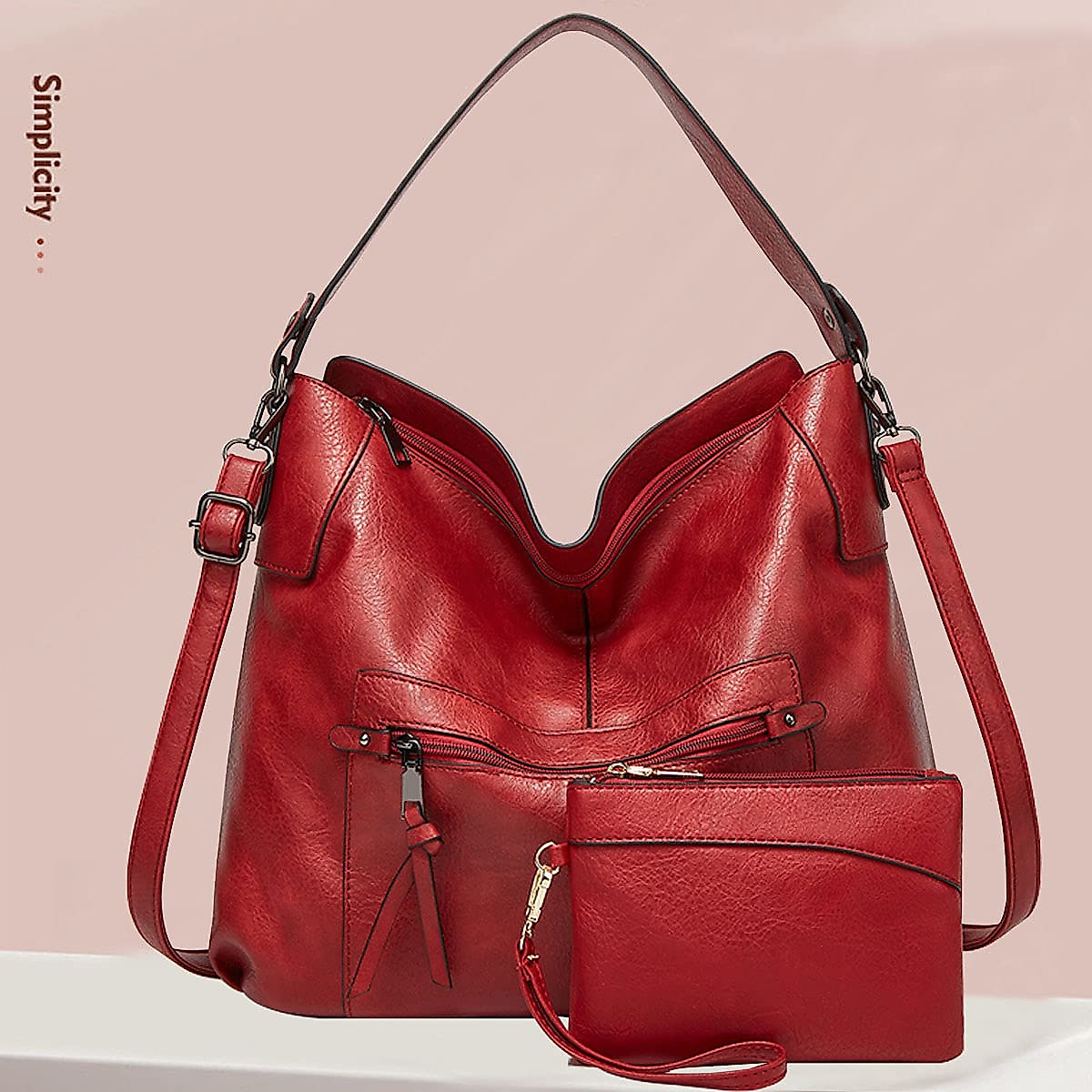 IBLUE Hobo Purses and Handbags for Women, Faux Leather Shoulder Bag Large Crossbody Bags with Tassel#1357 (Red)