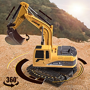 Urabiu Remote Control Toy Excavator Truck Fully Functional Children Toy Rechargable Simulated Sounds Engineering Sand Digger Construction Vehicle Toy Gift for Toddlers