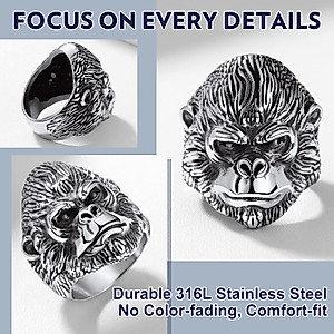 Stainless Steel Motorcycle Biker Ring Big Gorilla Ring Retro Punk Gothic Rings Guardian Amulet Ring Size 14