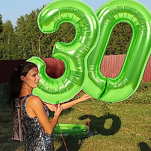 TONIFUL 40 Inch Large Green Numbers Balloons Number 30 Digit 30 Helium Balloons, Foil Mylar Big Number Balloons for Birthday Party Anniversary Supplies Decorations