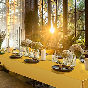 Moukeren 16 Pack Plastic Tablecloths Bulk 54 x 108 Inch Disposable Rectangle Table Covers Waterproof Party Table Cloths for Indoor or Outdoor Events Birthday Party Decor Supplies (Gold)