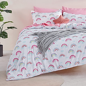 SLEEP ZONE Kids Duvet Cover Set Twin Size 2 Pieces - Super Soft & Cute Comforter Cover with 1 Pillow Sham, Easy Care Zipper Closure (Rainbow, Twin)