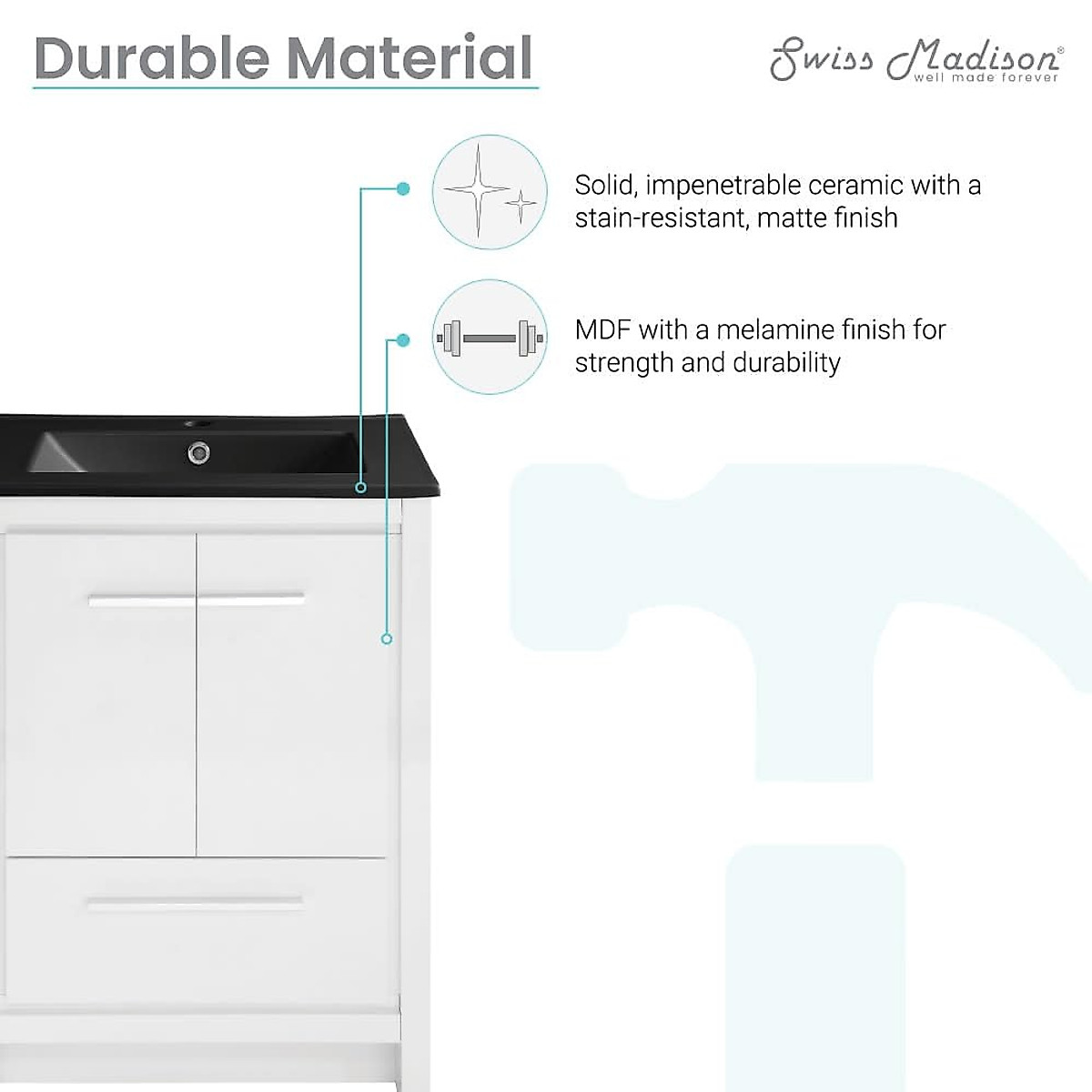 Swiss Madison Virage 24" Freestanding, Bathroom Glossy White Bath Vanity