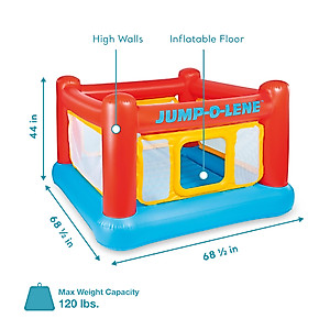 Intex Inflatable Jump-O-Lene Indoor or Outdoor Playhouse Trampoline Bounce Castle House with Crawl-Thru Door and Net for Kids Ages 3-6