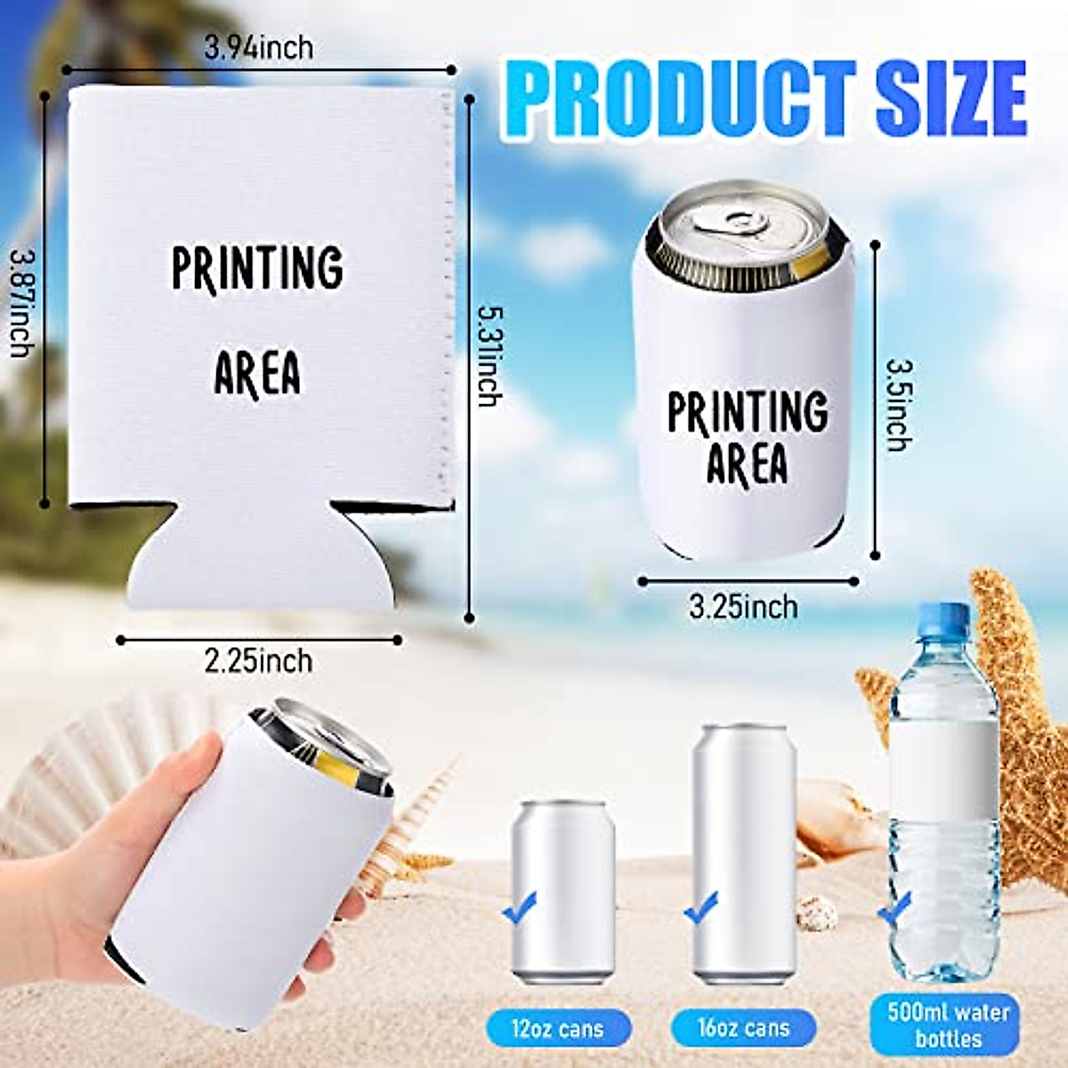 100 Pack White Blank Can Cooler Sleeves Neoprene Insulated Beer Sleeves for Can Cooler Sleeves Personalized Sublimation Sleeves for Soda Drink Water Bottle Birthdays Weddings Bachelorette Party