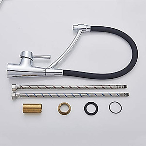 Kitchen Tap with Hose Kitchen Mixer Faucet 360° Pull Down Kitchen Faucet, Chrome with Black Free Rotation One Modes Kitchen Tap, Hot Cold Mixer Crane Bath Sink Tap Faucets Kitchen