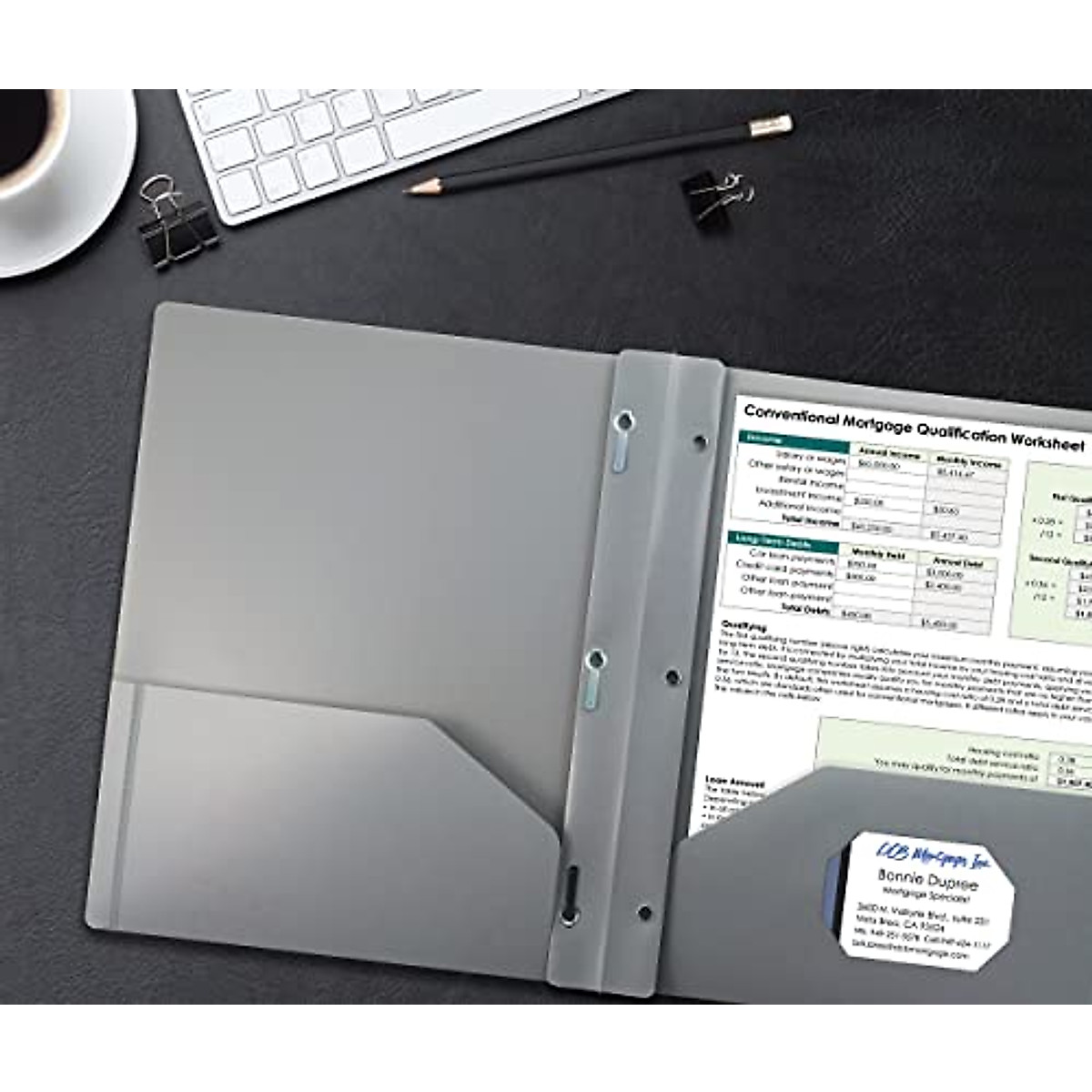 Better Office Products Gray Plastic 2 Pocket Folders with Prongs, 24 Pack, Heavyweight, Letter Size Poly Folders with 3 Metal Prongs Fastener Clips, Gray