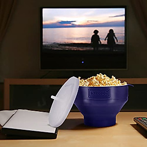 The Original Korcci Microwaveable Silicone Popcorn Popper, BPA Free Microwave Popcorn Popper, Collapsible Microwave Popcorn Maker Bowl, Dishwasher Safe - Blue
