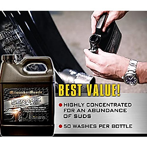 Milwaukee Muscle Car Wash - Includes One, 50 Fl Oz Bottles of Professional Ceramic Car Wash Soap - Car Cleaner for Auto, Cars, Motorcycles, RV's and Boats - pH Neutral Formula - Rejuvenates Paint and Ceramic Coating for Cars