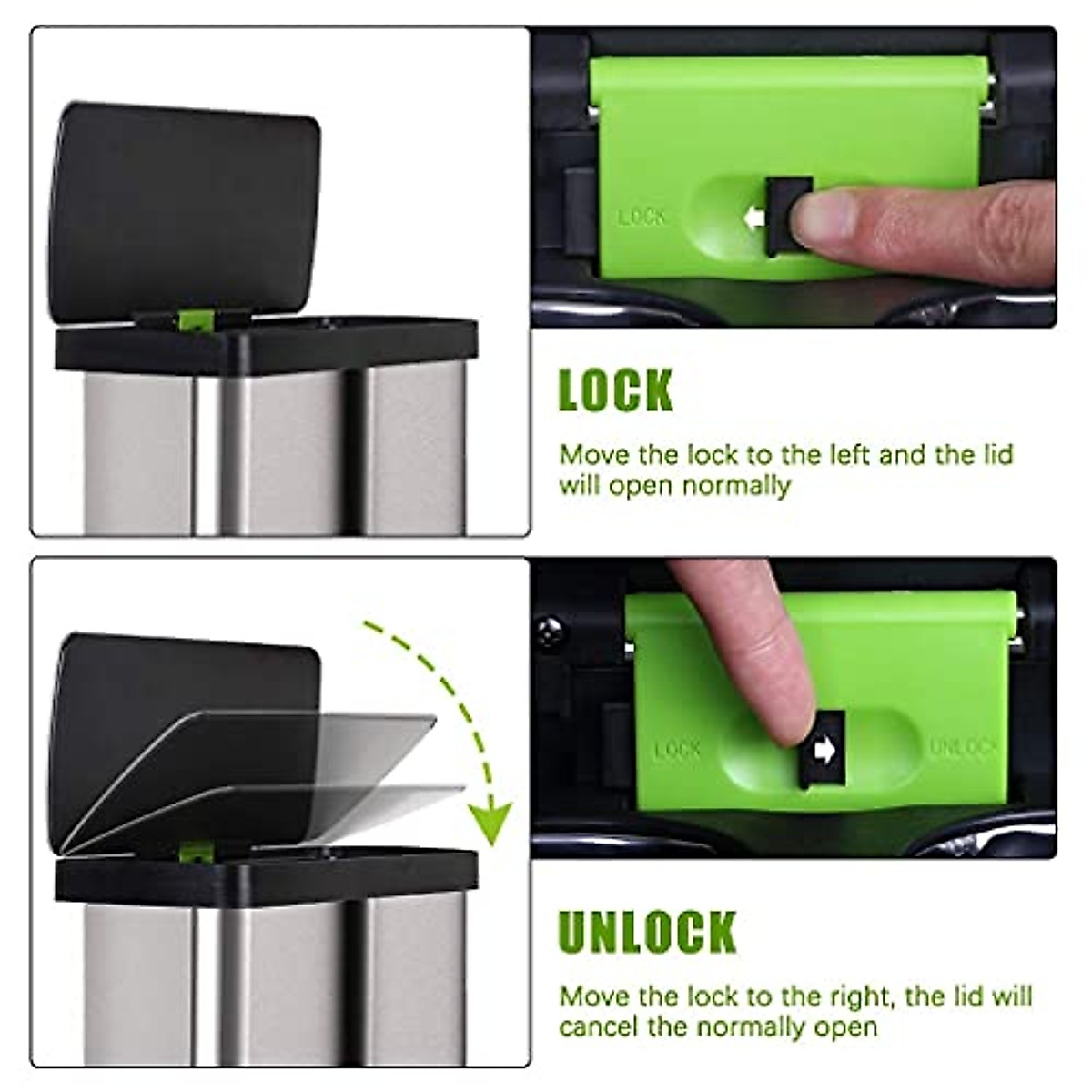 Kitchen Trash Can with Lid for Office Bedroom Bathroom Step Trash Bin Fingerprint-Proof Brushed Stainless Steel Trash Can (16 Gallon/ 60L)