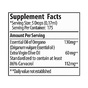 Zane Hellas 70% Oregano Oil. Greek Essential Oil of Oregano .86% Min Carvacrol. 112 mg Carvacrol Per Serving. Probably The Best Oregano Oil in The World. 1 fl. oz.- 30ml