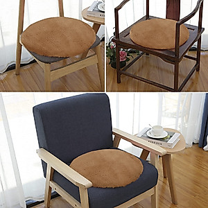 GREUS Soft Furry Dining Chair Pad, 18 Inch Round Thick Cozy Faux Rabbit Fur Bar Stool Chair Cover Floor Seat Cushion Non-Slip Rubber Comfy Chair Saddle Seat Cushion Mat for Home Office School Kitchen