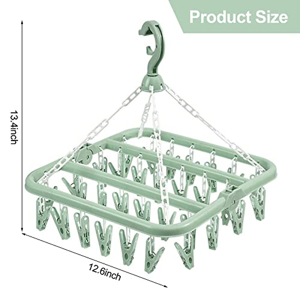 hautllaif Plastic Clothes Drying Hanger with 32 Clips and Drip Foldable Hanging Rack (Green)