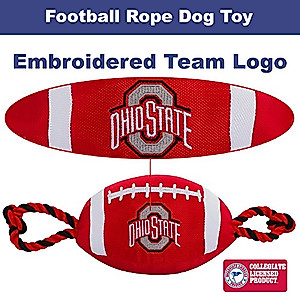 Pets First NCAA Ohio State Buckeyes Football Dog Toy, Tough Quality Nylon Materials, Strong Pull Ropes, Inner Squeaker, Collegiate Team Color (OH-3121)