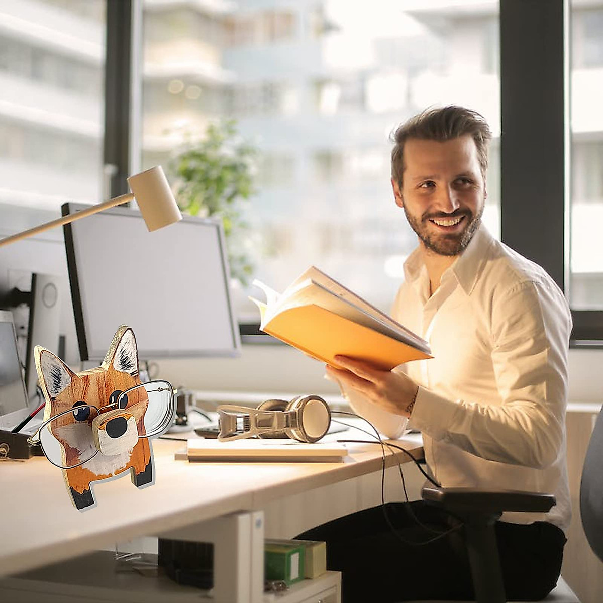 LAXIA Creative Glasses Holder Stand，Cute Animal Glasses Holder,Sunglasses Spectacle Display Rack for Home, Office, Desk, Nightstand(2 PCS) (Fox)