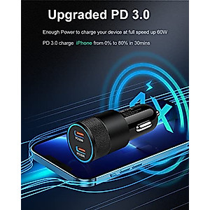 USB C Car Charger, 60W Cigarette Lighter Flush Adapter, Type C Fast Charging Car Plug Block for iPhone 13 Pro Max, Samsung Galaxy S21 Ultra, Pixel 6 Pro,3A XL, LG Stylo, AILKIN Automobile USB PD Port