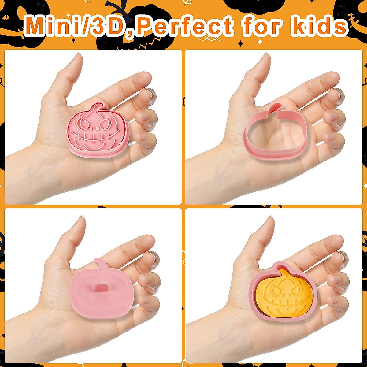 Tuxxzis 8 Pcs Halloween Cookie Cutters Set, 3D Pumpkin, Spooky Cat, Spider, Bat, Witch Hat, Ghost, Tombstone, Horror Castle Cookie Cutters for Party Baking Decoration