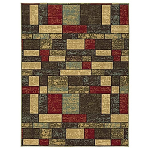 Machine Washable Boxes Design Non-Slip Rubberback 3x5 Traditional Area Rug for Living Room, Bedroom, Kitchen, 3'3" x 5', Multicolor