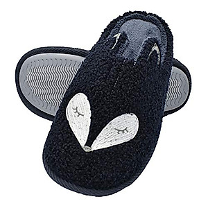 Tuiyata Black Cute Fox Animal Slippers for Women Mens Winter Warm Memory Foam Cotton Home Slippers Soft Plush Fleece Slip on House Slippers for Girls Indoor Outdoor Shoes
