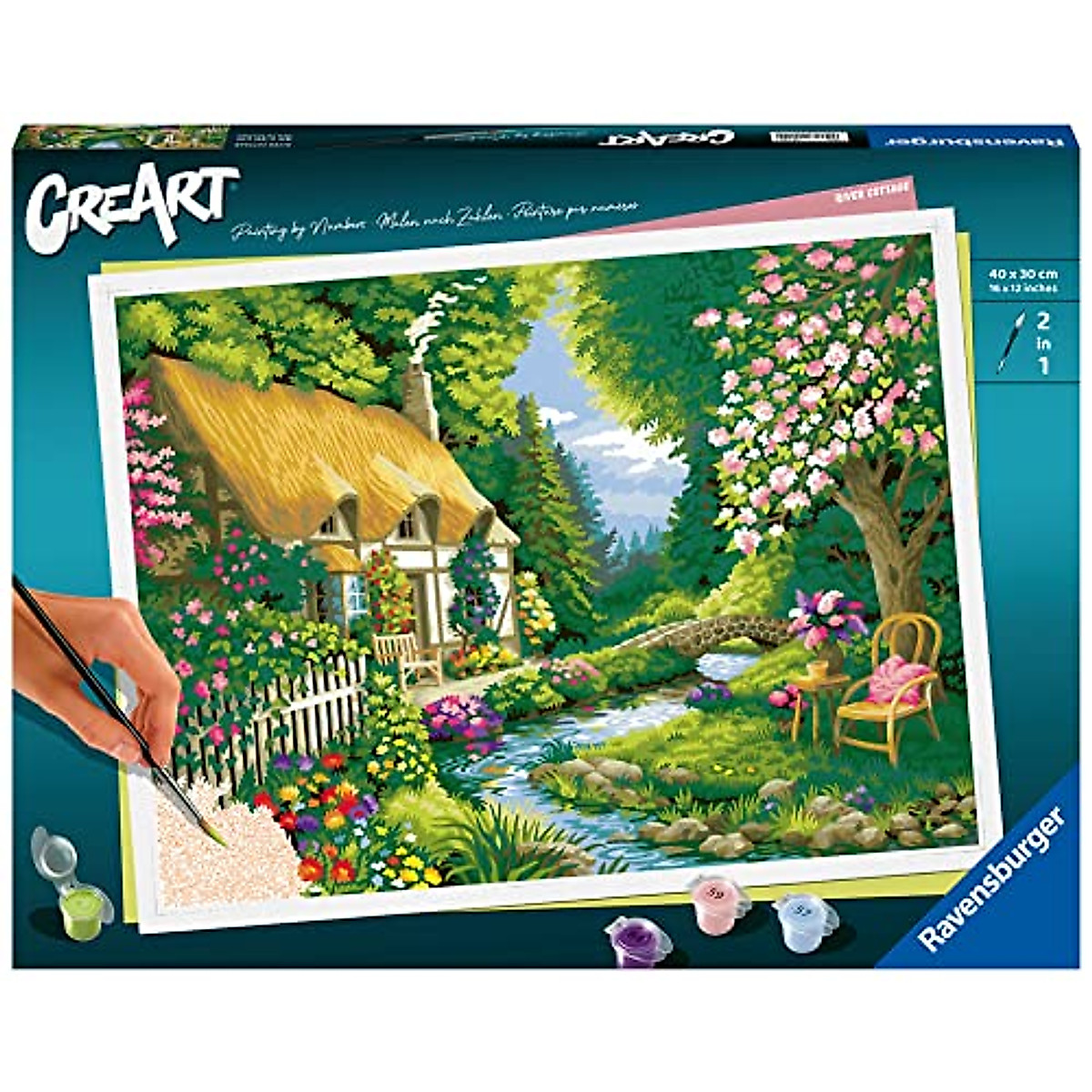 Ravensburger CreArt River Cottage Paint by Numbers Kit for Adults - Painting Arts and Crafts for Ages 14 and Up