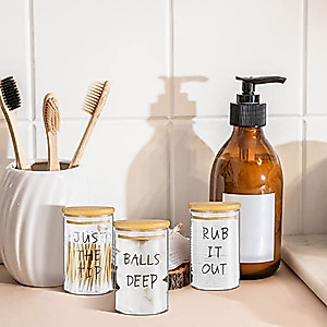 6 Pieces Glass Jars for Bathroom Decor Apothecary Jars with Lids Glass Qtip Holder Bathroom Set Farmhouse Bathroom Storage Containers Cotton Ball Holder Glass Bathroom Jars Vanity Makeup Organizer