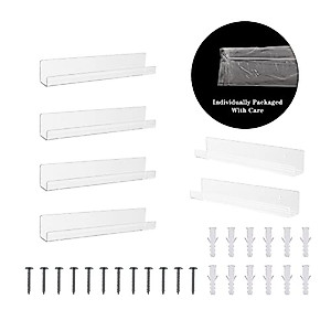 ReactDecor Clear Vinyl Record Wall Mount 6 pack - 12 Inch Acrylic Vinyl Record Shelf - LP Album Display Record Shelves - Vinyl Record Holder - 12” Floating Clear Vinyl Shelf - Vinyl Hangers For Wall