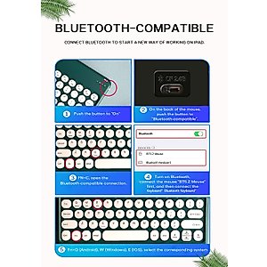 Ultra Slim Retro Bluetooth Keyboard and Mouse Combo,Compact Rechargeable Wireless Keyboard and Mouse for iPad,iPad Mini,iPad Air iPad Pro,iPhone,Windows Android Tablet Smartphone (Black)