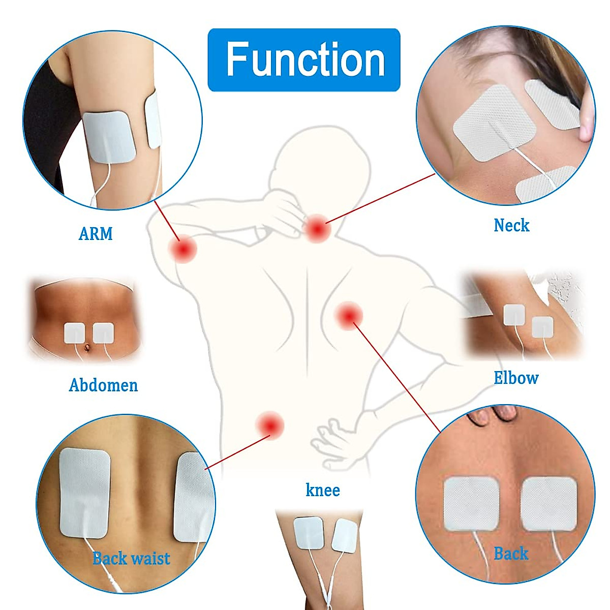 TENS Unit Replacement Pads - Compatible with AUVON and TENS 7000 Unit - Durable Self-Adhesive Electrodes Pads Combo 12 Pcs 2"X 2" and 2"X 4", Latex-Free for Lower Back and Multiple Pain Relief