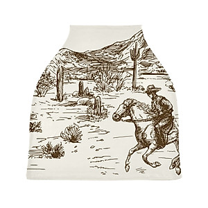 xigua Soft Baby Car Seat Covers Canopy for Infants Strollers Canopies for Newborns Babies Nursing Apron Cover for Breastfeeding, Western Desert Cowboy