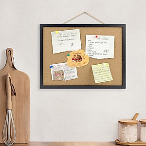 Black Cork Board Bulletin Board, 14.6"X 11" Cork Board, Oak Wood Finish Frame, Wall Mounted Cork Board for Office Home and School(Pins, Eye Bolts, gaskets, Screws)