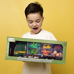 SNAEN 39 in 1 Dinosaur Toy Truck for Kids 3-7 with Play Mat, Dino Transport Carrier Vehicle with Lights and Sounds, Toys for Toddler 3 4 5 6 Years Boys Includes Dino Figures, Eggs and Trees