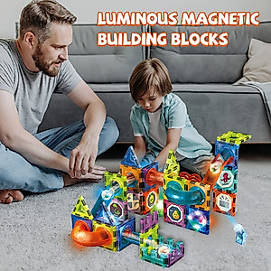 Hitish Magnetic Marble Run Set, 75 Pcs Magnetic Tiles 3D Building Blocks STEM Learning Toys, Magnetic Race Track Play Set Magnet Construction Toys for Boys Girls Ages 3+