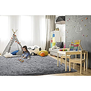 TWINNIS Super Soft Shaggy Rugs Fluffy Carpets, 8x10 Feet, Indoor Modern Plush Area for Living Room Bedroom Kids Nursery Home Decor, Upgrade Anti-Skid Durable Rectangular Fuzzy Rug, Grey