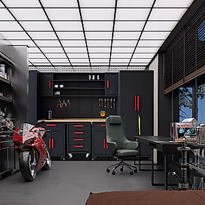 4utoHydra 9-Pcs Workshop Cabinet Set in Black with Workbench - Perfect for Organizing Garage and Tools - Included Steel Cabinets Drawers Shelving Rolling Chest, RD-QGPGC103000