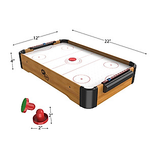 Mini Arcade Air Hockey Table- A Toy for Girls and Boys by Hey! Play! Fun Table- Top Game for Kids, Teens, and Adults- Battery-Operated (22 Inches), Brown