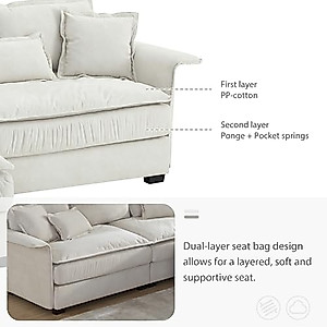 Acosure 95" L Oversized Luxury Sectional Sofa with Bentwood Armrests & Ottoman,4 seat Upholstered L-Shape Couch W/Double Cushions & 4 Waist Pillows,Indoor Furniture for Living Room Apartment,Beige