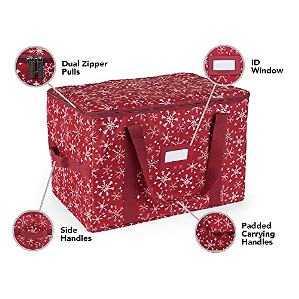 Covermates Keepsakes Treasurekeeper Storage Bag - Carrying Handles, ID Window - Holiday Storage-Red Snowflake