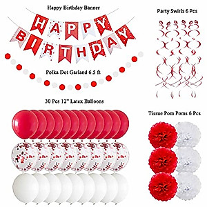 ANSOMO Red and White Happy Birthday Party Decorations with Banner 30 Pcs Balloons