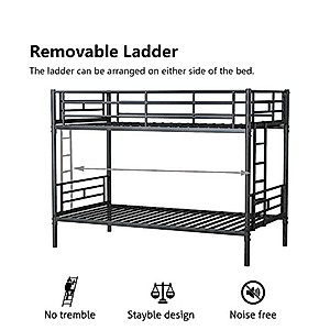 Oudiec Bunk Bed Twin Over Twin Size with Guardrail and Ladder,Sturdy Steel Bedframe for Dorm,Bedroom,Guest Room,No Box Spring Needed, Black